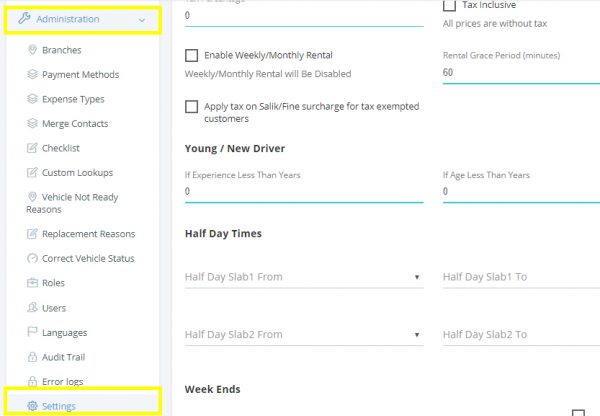 How to open Settings Panel | Car Rental Software | Speed Auto Systems