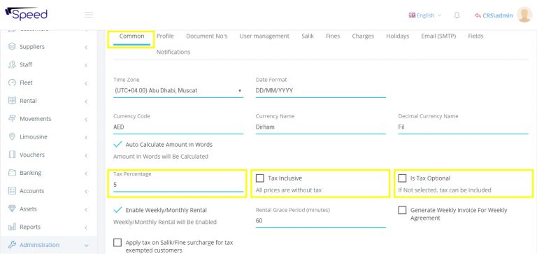 VAT Setting | Speed Auto Systems