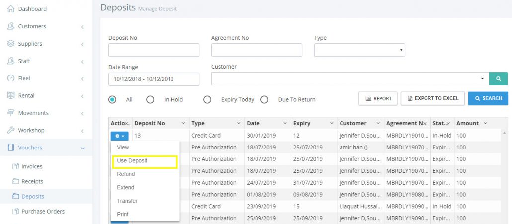 Rental Agreement Deposit Management | Speed Auto Systems