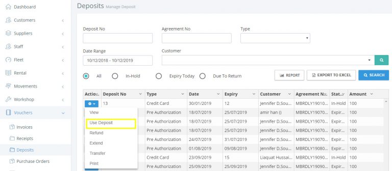Rental Agreement Deposit Management | Speed Auto Systems