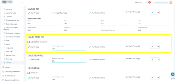 How to define the Credit Note Number | Speed Auto Systems