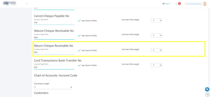 How to define Return Cheque Receivable Number | Speed Auto Systems
